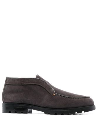 Santoni mocassins en daim &agrave; bout amande - Gris