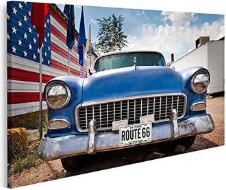 Islandburner Tableau sur Toile Drapeau de Voiture am&eacute;ricain USA Route 66 Cadre Affiche Poster Murale Tableaux