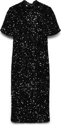 Vero Moda Vero Moda Highneck Calf Sq Dress JRS Vmbella Robe 2/4 &agrave; col Haut pour Femme, Noir, XS