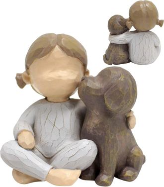 Generic Skulptur Mit M&auml;dchen Und Hund F&uuml;r Zuhause, Figur Mit M&auml;dchen Und Hund | Gedenkstatue Verlust Gedenkstatue Engel Freundschaft Hund Gedenkst&auml;tte Hund En