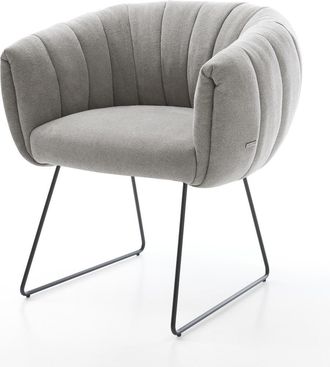 DELIFE Esszimmerstuhl Jada-Flex Strukturstoff Soft Grau Kufengestell Schwarz Taschenfederkern, Esszimmerst&uuml;hle