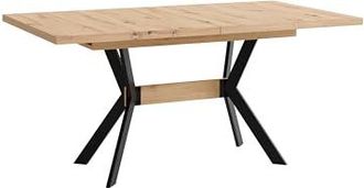 Byliving Esszimmertisch Bremen/Tischplatte Artisan Eiche/Gestell Metall schwarz/Esstisch mit Auszug/Küchentisch/B 160-200, H 75, T 90 cm