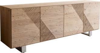 DELIFE Kommode Tereos Eiche Natur 3D Effekt 200 cm 4 Türen Kufe Edelstahl gebürstet Sideboard