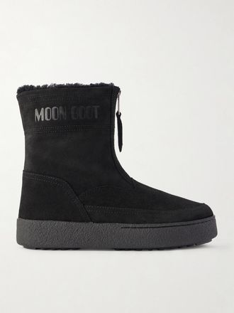 Moon Boot Lara Ankle Boots Aus Veloursleder Und Shearling - Schwarz