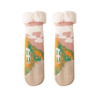 Generic Chaussettes mignonnes en velours dagneau pour femme - Automne et hiver - Chaussettes de sol &eacute;paisses en velours, R, Taille unique