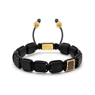 Nialaya Homme, Accessoires, Jaune, Taille: L The CZ Flatbead Collection - Black Onyx and Black CZ