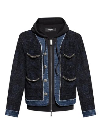 Dsquared2 veste en tweed frangée bordée de chaine - Bleu