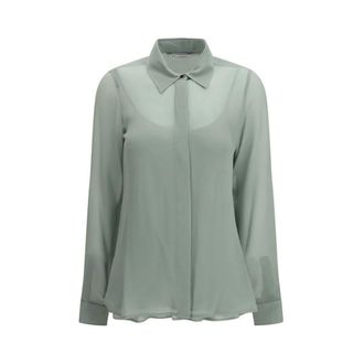 Max Mara Bicolor Silk Shirt - Femme - Blouses et Chemises - Vert - Taille: 38 FR