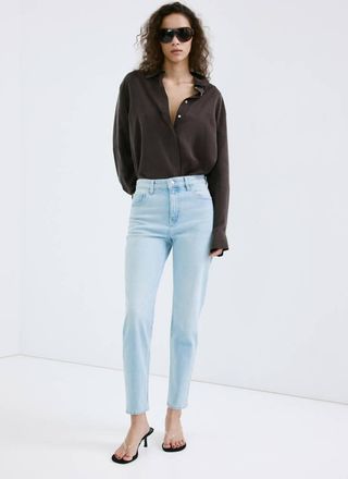 Mango Jean Newmom confort taille haute bleu clair - Femme - 32 - MANGO