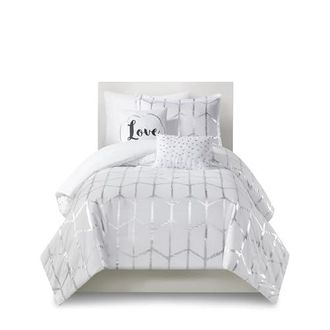 INTELLIGENT DESIGN Raina Twin/Twin XL Bettw&auml;sche-Set, weiche Mikrofaser, modernes geometrisches Metallic-Bettw&auml;sche-Set, 4-teiliges College-Bettw&auml;sche-Set mit 1 Kissenbe