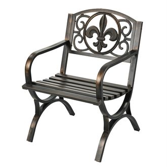 Relaxdays Gartenstuhl, mit Armlehnen, extra breit, Metall, antiker Gartensessel, HBT: 85,5 x 60 x 56 cm, schwarz/Bronze