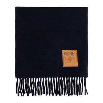 Ganni Wollschal mit Logo - - Accessories - Damen - Blau - ONE SIZE