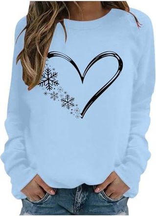 Generic 2026 Sweat-shirt &agrave; capuche d&eacute;contract&eacute; &agrave; manches longues et col rond pour la Saint-Valentin pour femme, bleu clair, XL
