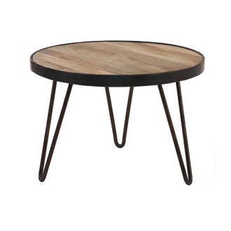 Miliboo Table basse ronde industrielle bois manguier massif et m&eacute;tal noir D50 cm ATELIER