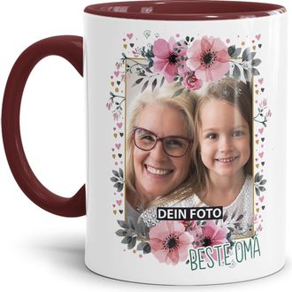 Tassendruck Keramik Tasse - Beste Oma - mit Foto selbst gestalten - Geschenk für die beste Oma, Geburtstag, Weihnachten I Personalisiert, Weinrot, 300 ml