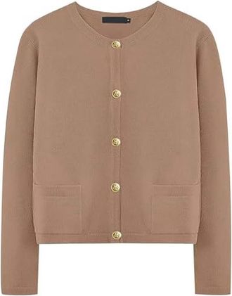 Generic Vestes pour femmes 2026 Cardigan ray&eacute; Pull boutonn&eacute; Court Tricot Lady Coat 2024 Automne Tenues V&ecirc;tements, kaki, XL