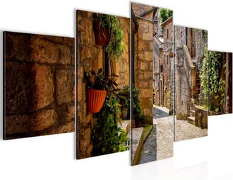 Runa Art Bild Wohnzimmer Gasse in Italien 5 Teilig Toskana Bunt Wandbilder auf Vlies Leinwand 004853a