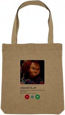 Fabulous Sac Shopping Tote Bag Aspect Lin - Chucky R&eacute;seau Social Rencontre Amour - Sac de Courses Toile Epaisse 360g Beige Naturel Cabas Port&eacute; Epaule Solide Im
