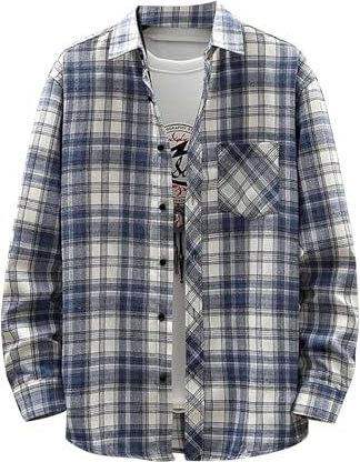 Generic Chemise &agrave; carreaux &agrave; manches longues d&eacute;contract&eacute;e boutonn&eacute;e pour homme - T-shirt l&eacute;ger et respirant pour printemps et automne, noir fonc&eacute;, XXL