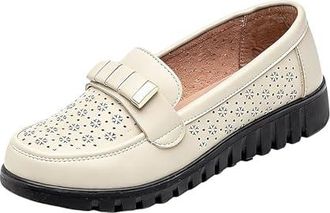 Generic Mocassins classiques confortables en cuir pour femme, mocasines basses compens&eacute;es, beige, 39.5 EU