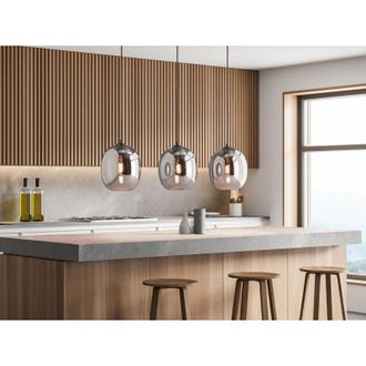Fischer & Honsel Pendelleuchte NAYLA Industrial 3 flammig mit Rauchglas Glaskugeln - L&auml;nge 95cm