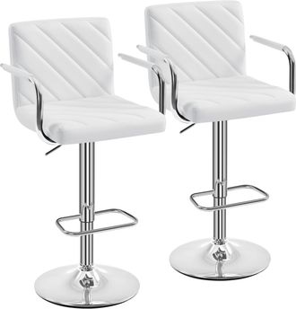 Yaheetech Barhocker 2er Set Barstuhl Höhenverstellbar 62,5-84,5cm 360° Drehstuhl mit Armlehnen Designer Hocker aus robuster Kunstleder & Stahlgestell, Weiß