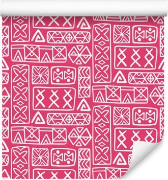 OEM Carta Da Parati Con Motivo Geometrico Polinesiano, Rosa Cipria E Rosa Antico, 50x1000 Cm