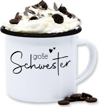 Shirtracer Emaille Tasse Blechtasse - Tassen - Große Schwester - Big Sister - 300 ml - Weiß Schwarz - schwestern sis grosse geschenke für geschenk fuer verkünden
