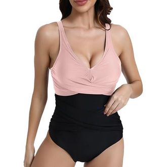 Generic Maillot de bain une pi&egrave;ce pour femme - S&eacute;chage rapide - Pour vacances - Push Up - Grande taille - Dos nu - V&ecirc;tements de bain pour femme, rose, XXL