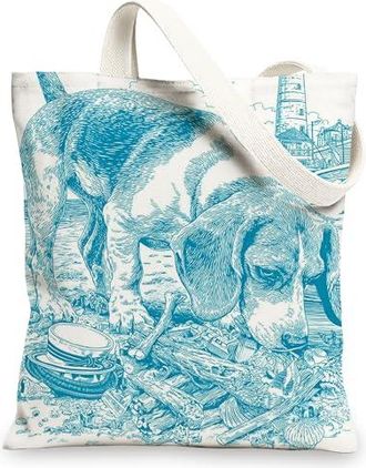 Generic Beagle Sac fourre-tout en toile avec illustration de chien mignon, sacs dépicerie réutilisables, fantaisistes et ludiques respectueux de lenvironnemen