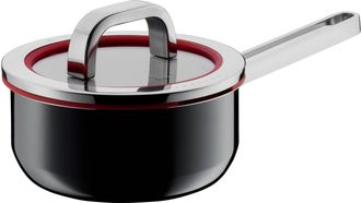 WMF Fusiontec Functional Stielkasserolle 16cm Glasdeckel mit Abgie&szlig;funktion, Kochtopf klein 1,3l, Induktion, High-Tech Keramik, kratzfest, schwarz