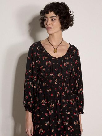 Apricot Midikleid Blumenkleid mit R&uuml;schen