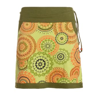 vishes Alternative Bekleidung - Damen Mini-Rock Baumwolle Mandala-Muster extra breiter Bund mit Kordel-Zug und Taschen hellgr&uuml;n 36