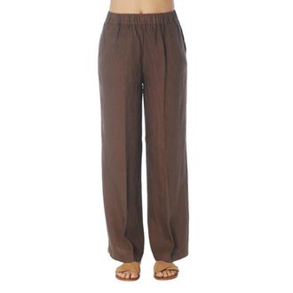 Rosso35 Rosso35, Femme, Pantalons, Brun, Taille: 44 FR Pantalon ample avec &eacute;lastique en lin teint pi&egrave;ce