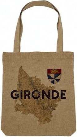 Fabulous Sac Shopping Tote Bag Aspect Lin - Gironde 33 Departement Bordeaux Carte Ancienne Nouvelle Aquitaine - Sac de Courses Toile Epaisse 360g Beige Naturel