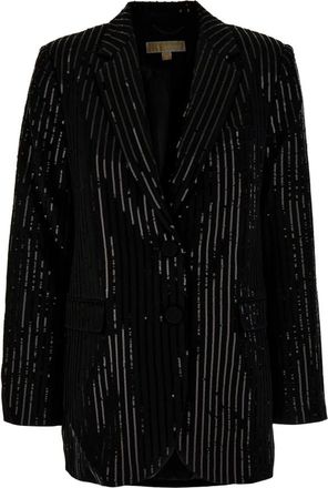 Michael Kors Femme, Vestes, Noir, Taille: 36 FR Blazer Boyfriend en cr&ecirc;pe &agrave; rayures tennis et sequins