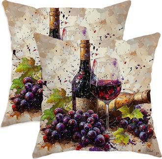 Generic Dekokissenbez&uuml;ge mit Weinmotiv, Burgunderrot, Weinmotiv, dekorative Kissen, Heimdekoration, f&uuml;r Weinliebhaber, 45,7 x 45,7 cm, 2 St&uuml;ck