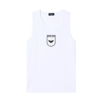 Emporio Armani Homme, Tops, Blanc, Taille: M D&eacute;bardeur Icon en jersey interlock avec broderie