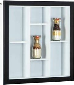 Dmora Wandbücherregal mit Staufächern, aus schwarzem und weißem Laminat, 67x13,7x67 cm