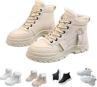 Generic Bottes dhiver en cuir pour femme - Doubl&eacute;es - Chaudes - Antid&eacute;rapantes - Bottines &agrave; lacets - Tige courte - Bottes de neige - Bottes dhiver &agrave; plateform