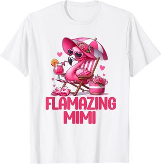 BDAZ Flamazing Mimi Pink Flamingo Tropical Beach Scene Damen T-Shirt