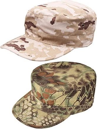 Cherish Lot de 2 chapeaux militaires unisexes réglables avec dessus plat, motif camouflage, casquette de baseball, Motif python vert + désert espagnol, taille