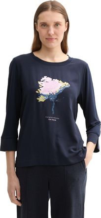 Tom Tailor Damen 1043110 T-Shirt mit 3/4 Arm und Print, 10668-Sky Captain Blue, L
