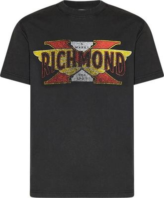 John Richmond Homme, Tops, Noir, Taille: XL T-shirt Graphique Logo Iconique