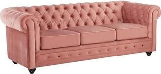 Vente-Unique Canap&eacute; 3 Places Chesterfield - Velours Rose Pastel
