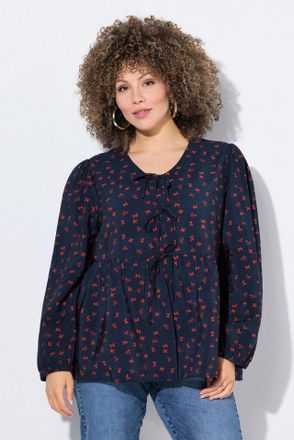 Ulla Popken Satinbluse Bluse Schleifen A-Linie V-Ausschnitt Langarm