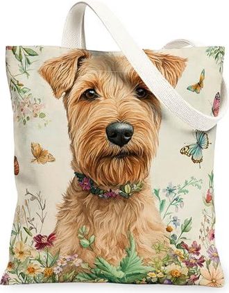 Generic Spring Lakeland Terrier Sac fourre-tout en toile pour faire du shopping 33 x 38,1 cm, sac d&eacute;picerie r&eacute;utilisable pour femme, motif animal de compagnie