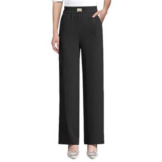 Generic Pantalon &agrave; jambes larges pour femme - Coupe droite - A&eacute;r&eacute; - Taille haute - Pantalon de loisirs - Pantalon long en tissu d&eacute;contract&eacute; - Avec taille &eacute;las