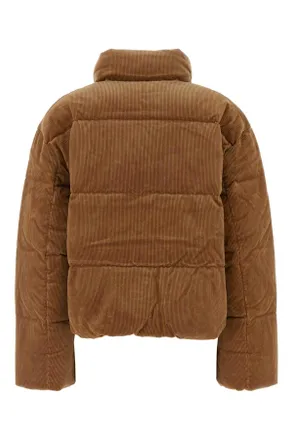 Polo Ralph Lauren Womens Caramel Stretch Velvet Down Jacket Tan Cappotti Coat