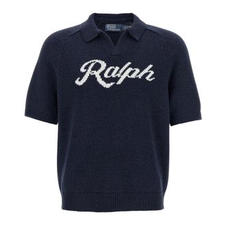 Polo Ralph Lauren Logo Intarsia Kurzarm-Pullover - - Tops - Herren - Blau - L